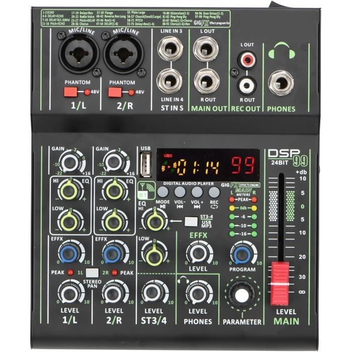 TWACAL Table de mixage Professionnelle Mini mélangeur 4 canaux ...