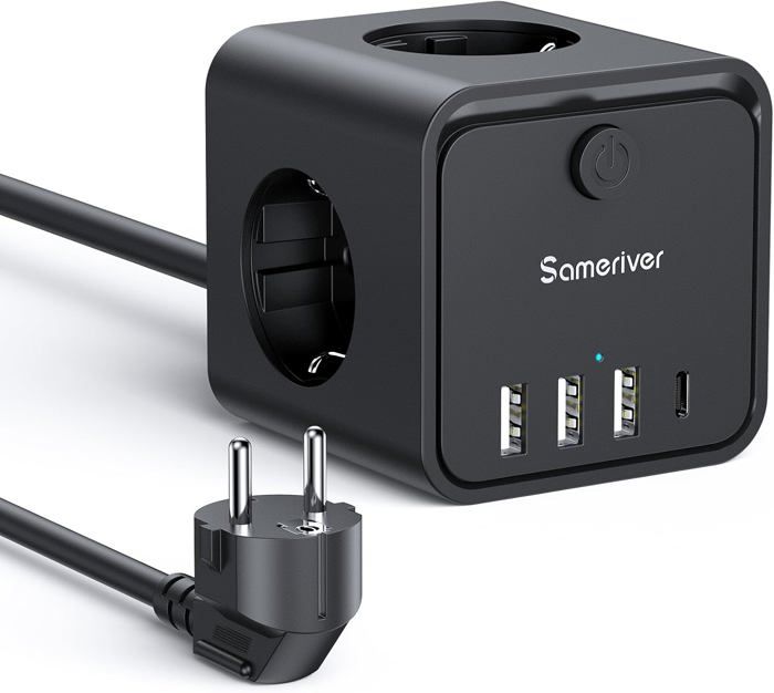 Cube Multiprise USB 3 Prises avec 3 Ports USB USB-C Chargeur de Rapide 20W Bloc Multiprises avec ...