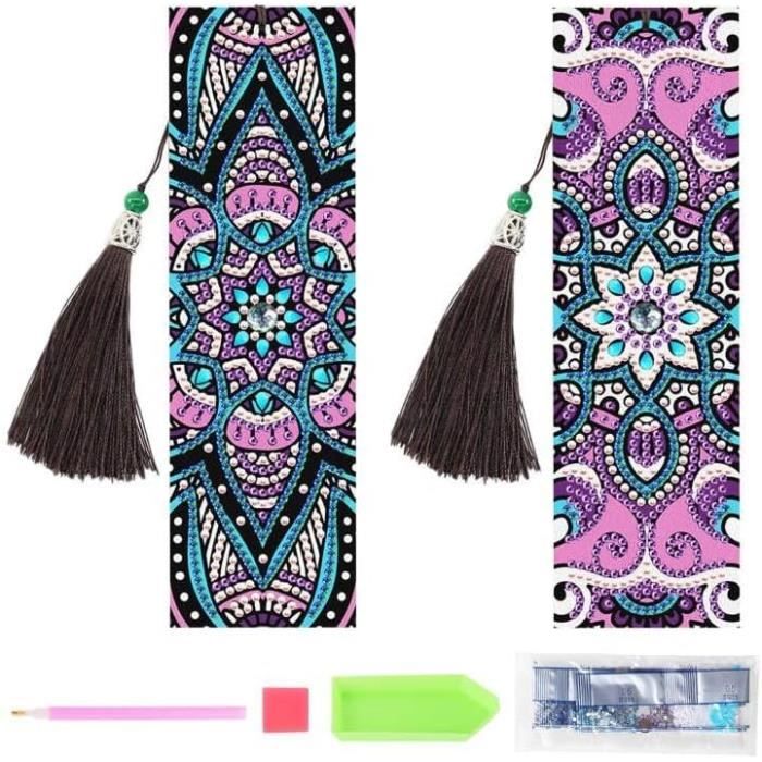 2Pcs Signets Diy 5D Diamond Art Painting,Marque-Page En Cuir Avec ...