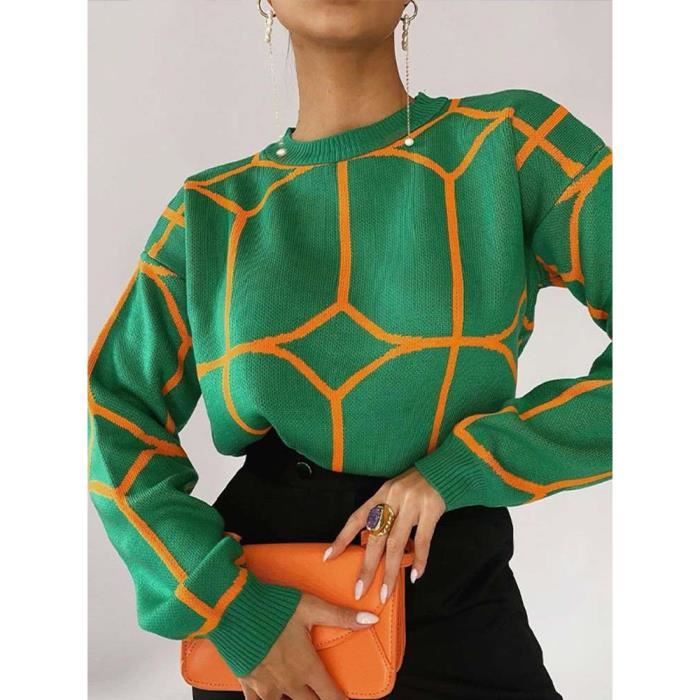 Femmes pull pull vert rayé tricoté vêtements pour femmes hiver à ...