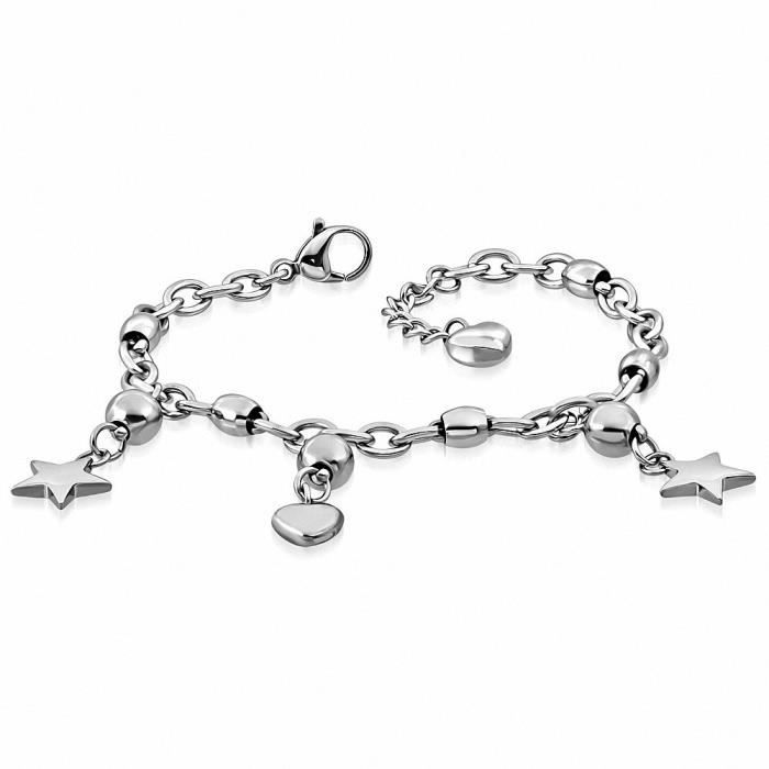 Bracelet en acier inoxydable avec charms étoiles et billes - Achat ...