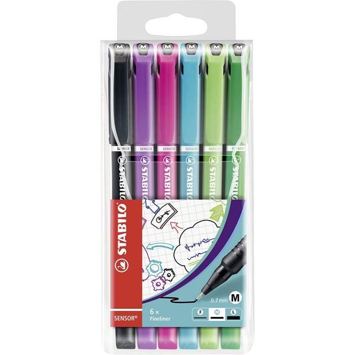 Stylo feutre - STABILO SENSOR M - Pochette de 6 stylos-feutres pointe ...