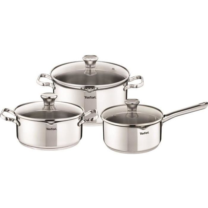 TEFAL A705S634 Duetto On Set 6 pièces 1 Casserole 16 cm, 2 Faitouts 20/24 cm et couvercles, Inox ...