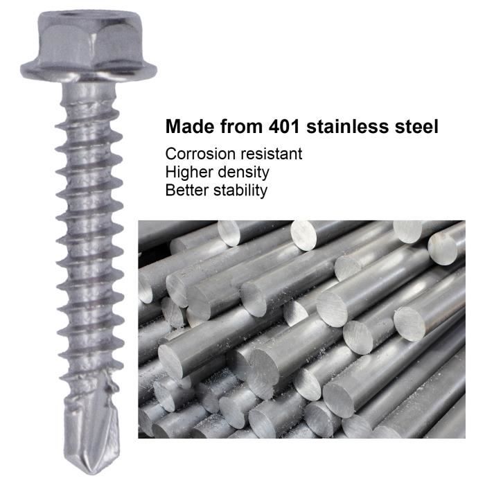 YUM - Assortiment de vis autoperceuses 100 pièces vis autotaraudeuses vis à tête hexagonale en ...