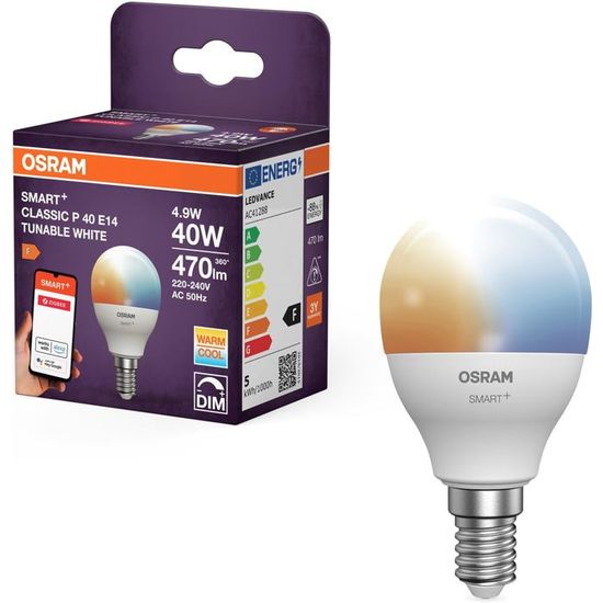 OSRAM Lampe LED intelligente P40 mini boule E14, 4,9 W, ZigBee 3.0 ...