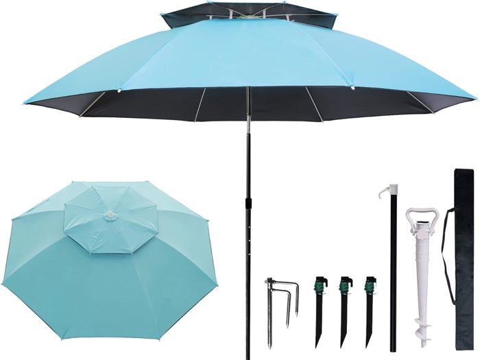 Parasol de plage, 2,3 m, grand parasol, portable, coupe-vent, avec ...