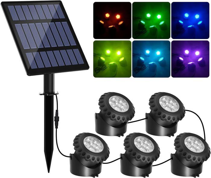 Lampes Solaires de Bassin Led Submersible Solaireavec 2 Modes Lumière Submersible Réglable,6 ...