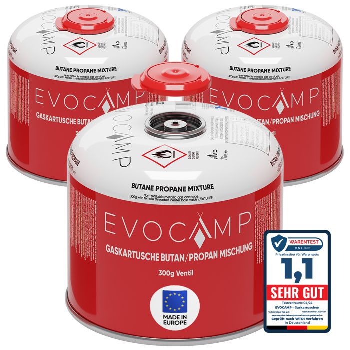 EVOCAMP 3X cartouches de gaz propane butane 300g, valve à vis avec ...