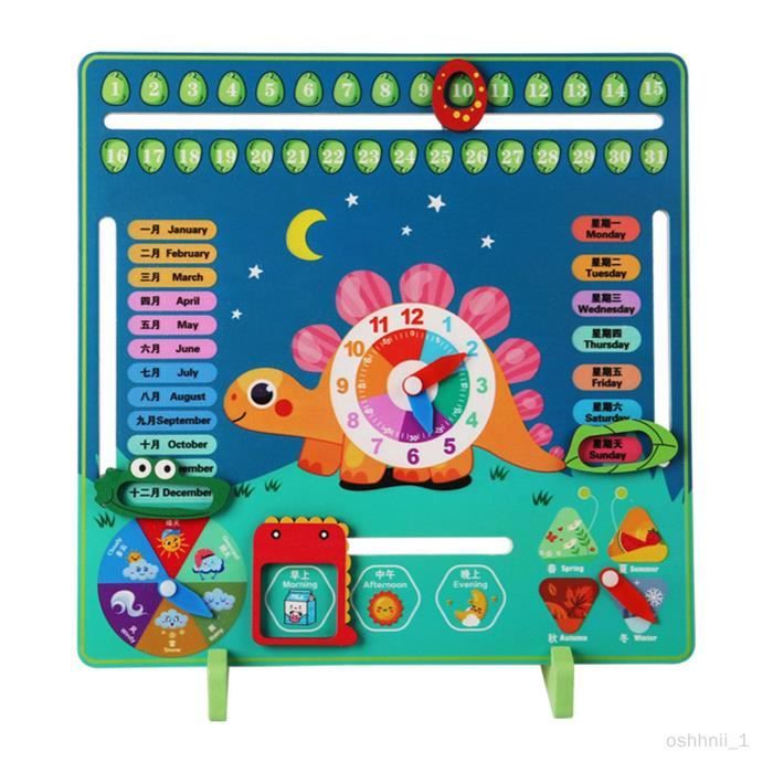 Calendrier en bois portable horloge apprentissage jouet éducatif ...