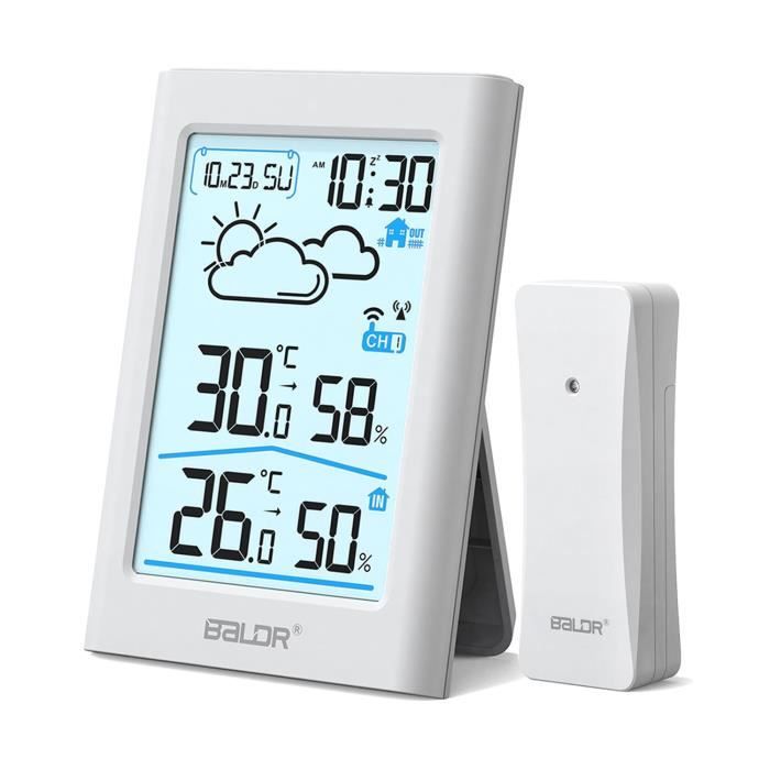 Baldr Station Météo Sans Fil Avec Capteur Extérieur, Horloge Radio Numérique Dcf, Thermomètre ...