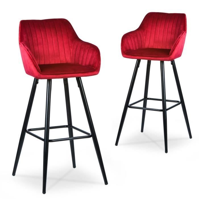 Lot de 2 tabourets de bar en tissu velours rouge ALESSA - Cdiscount Maison