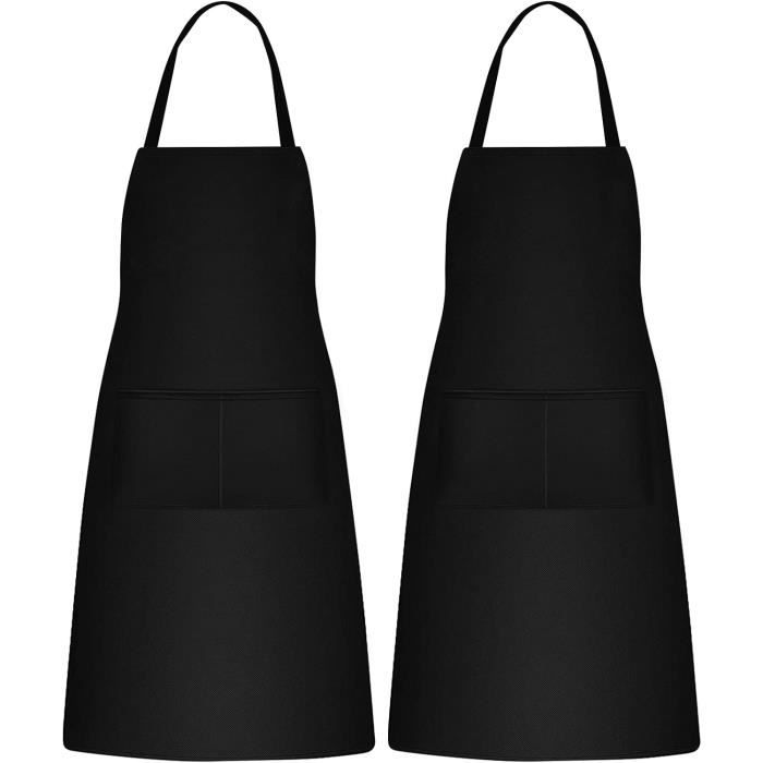 2 Packs Tabliers De Cuisine Tablier De Chef, Tablier Noir Tablier ...
