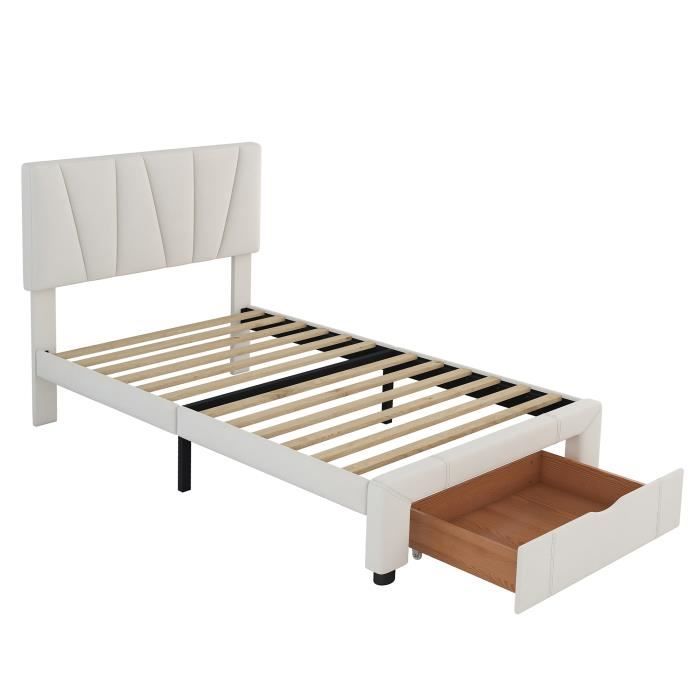 HONGYA Lit simple double 90 x 200 cm avec tiroir de rangement tête de ...