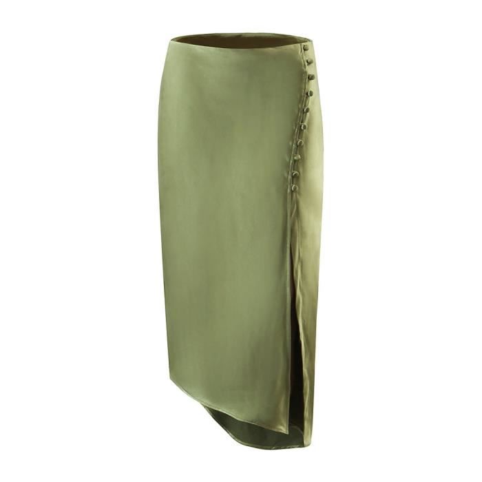 Taille Haute Fendue Sur Le Côte Hanche Jupe Longue - Satin Vert Irregulier Jupes De Plage Mode ...