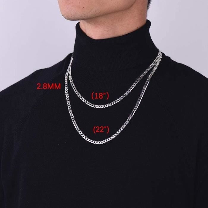 Chaîne Cubaine Argent Sterling Pour Homme Femme, Collier Cuban Chain 3Mm-5Mm - Longueur 36+5Cm ...