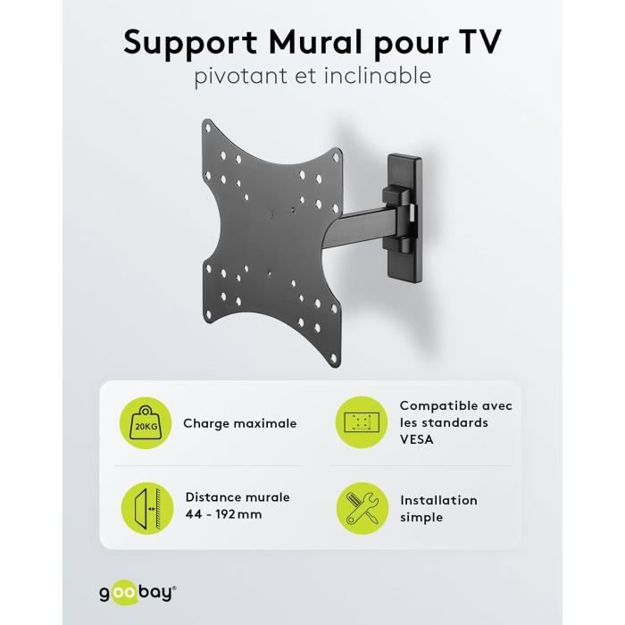 49713 Support Mural Tv Orientable Et Inclinable Pour Écrans 23-42 ...