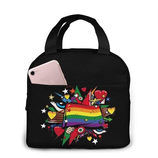 Psychedelic Rainbow Peace Gay Pride Sac à lunch isotherme portable Réutilisable Boîte à bento ...