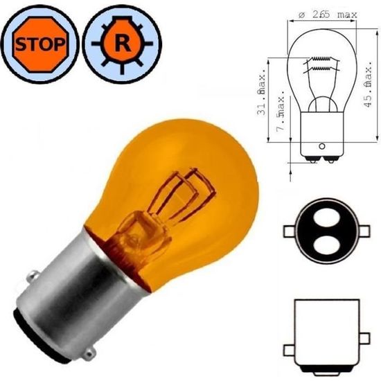 AMPOULE 12V 21/5W BAY15D ORANGE LAMPE FEU STOP ARRIERE VEILLEUSE ERGOT ...