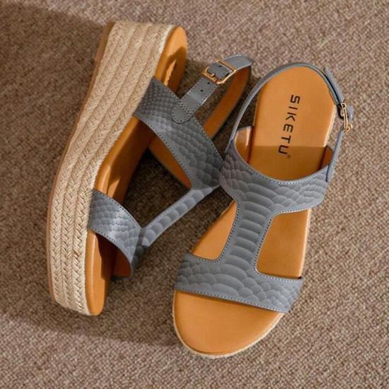 Sandales Femmes Compensé Chaussures le corde de chanvre Sandales Bleu ...