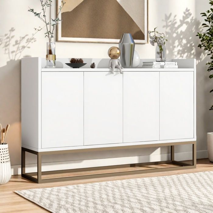 Buffet bahut - TANANT - 4 portes - Blanc - 120x30x80cm - Style moderne ...