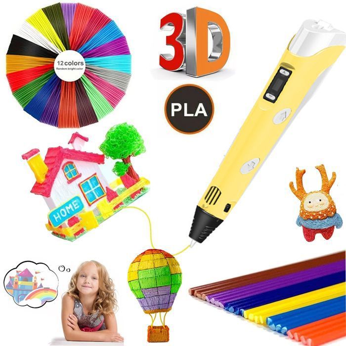 Ensemble de stylos d'impression 3D Doodle Printer Dessin 12 couleurs ...