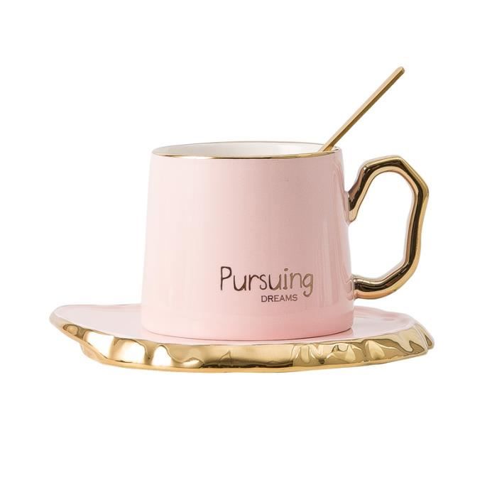 Rose - Tasse à thé de luxe avec poignée dorée et ensemble de cuillères ...
