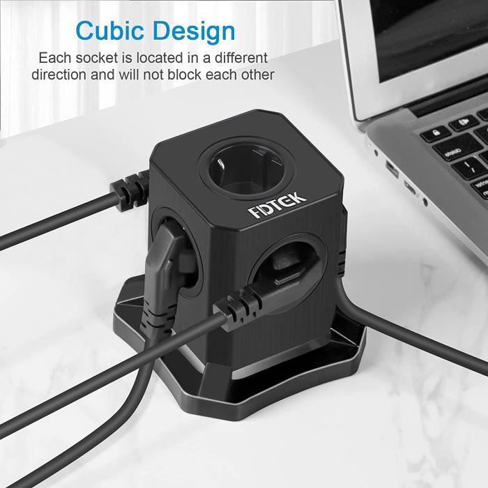 Multiprise Cube, Multiprise Electrique avec 5 Prises AC, 2 USB A et 1 ...