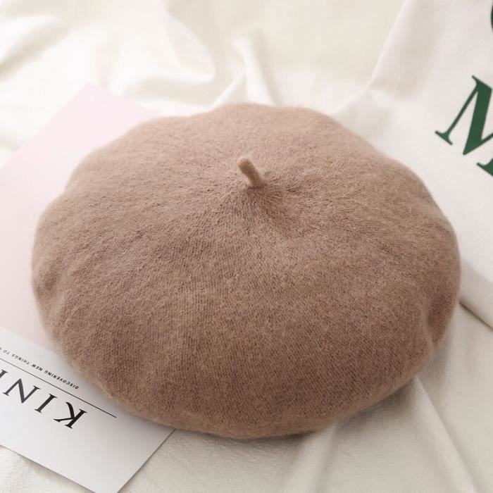 Bonnet,Béret en laine De coton mélangé pour femme, 23 couleurs, noir ...