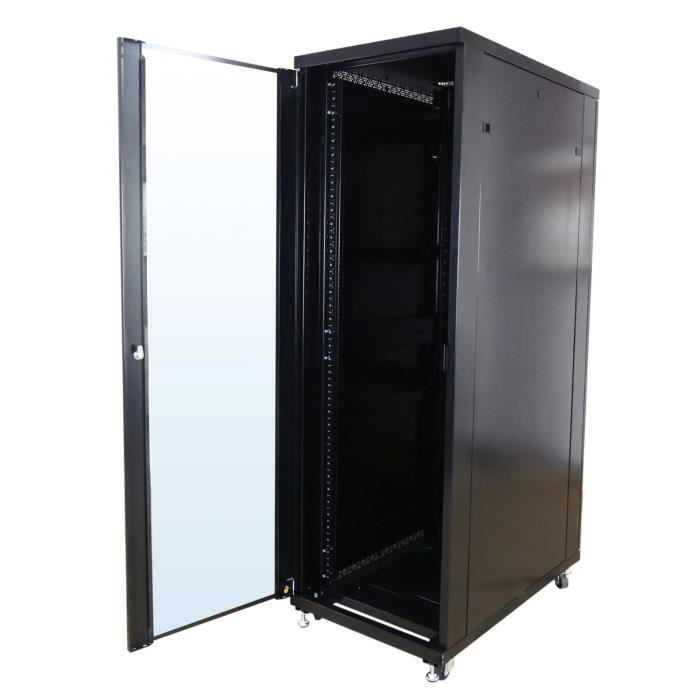 CableMarkt - Rack 42U Armoire debout noire 19" avec porte vitrée 600 x ...