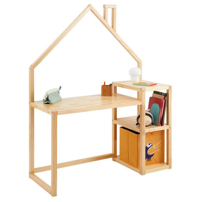 Bureau enfant NIVIA en forme de maison en pin massif, bureau chambre ...