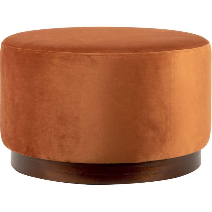 Grand pouf rond en velours et bois orange Orange - Cdiscount Maison