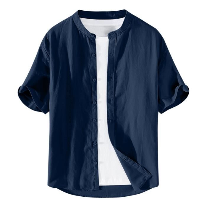 Minetom Chemise en Coton et Lin Homme Chemise Chemisier Boutonné à ...
