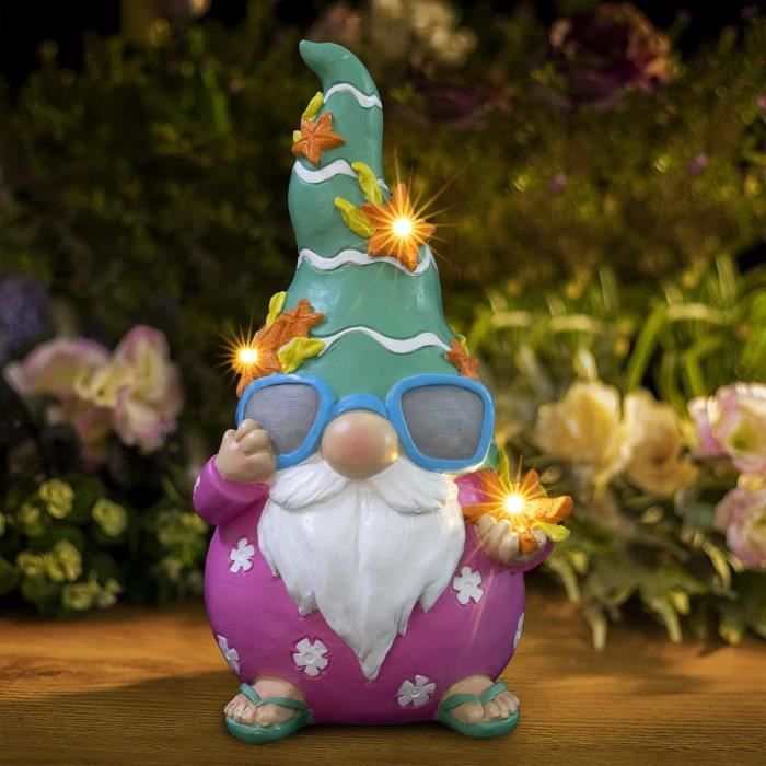 VZVXCC Statue de nain de jardin solaire de 25,4 cm avec éléments de l'océan – Décorations de ...