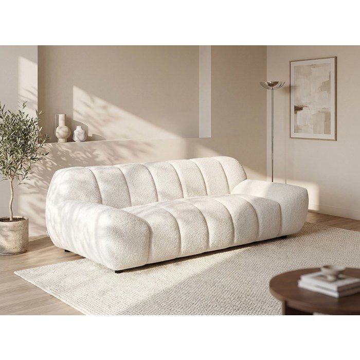Canapé 2 places en tissu bouclette blanc SORIELI - Cdiscount Maison