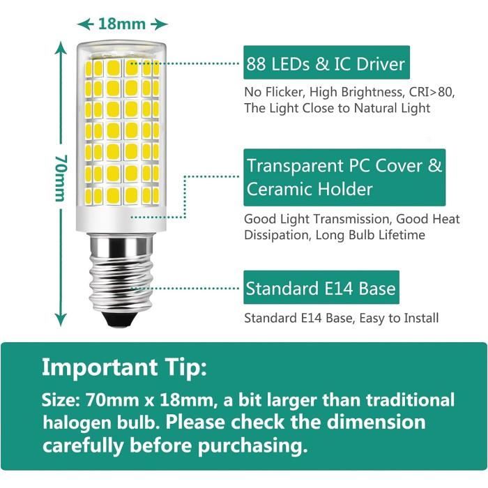 Ampoule E14 9W LED équivalent Ampoule Halogène 75W, 750Lm, Blanc Froid 6000K, Ampoules LED E14 ...