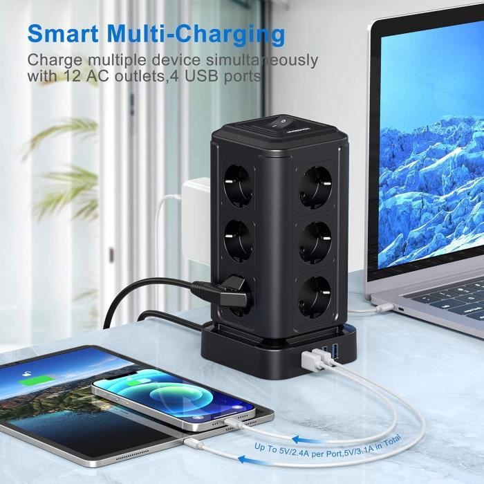 Multiprise Avec Interrupteur, Tour Multiprise (4000W-16A) Avec 12 ...