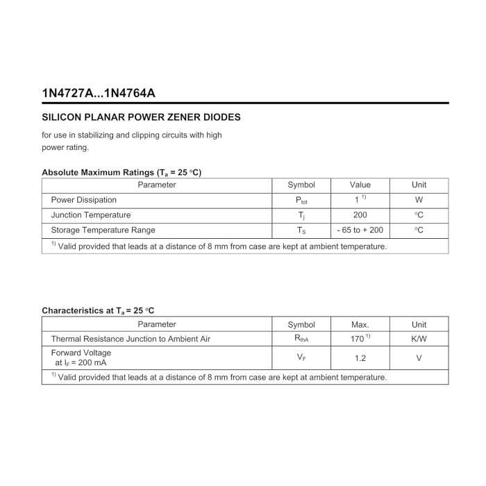 100Pcs 1N4756A 1N4756 Diode Zener De Puissance Planaire En Silicium 1W 47V Do-41 (Do-204Al ...