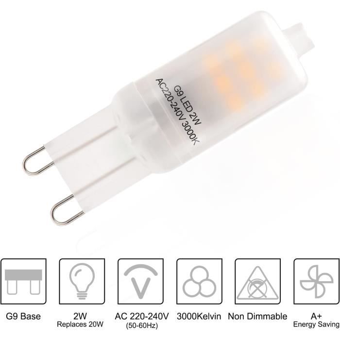 Ampoules Led G9 2W Blanc Chaud 3000K,10W 20W Remplacement Halogènes,Angle De Faisceau 360°Led G9 ...
