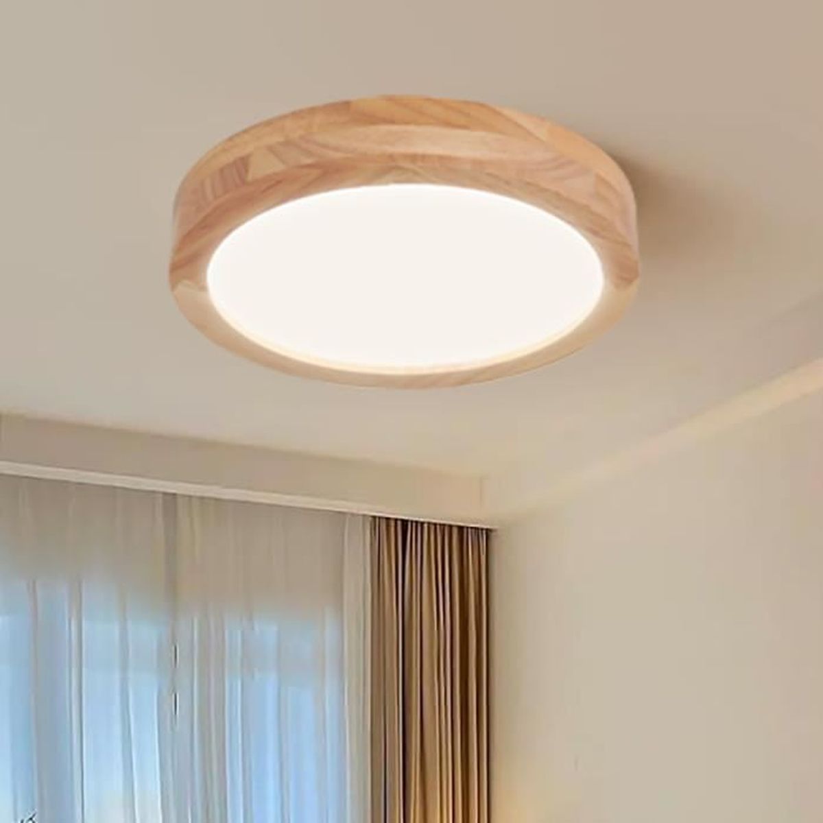 Plafonnier LED MOGOD - Moderne Lampe Plafond Rond Ø20cm en Bois - 4500K ...