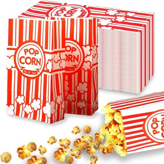 Lot de 100 petits sachets à pop-corn en papier, à rayures rouges et ...