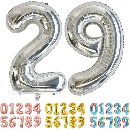 Foil Ballons Chiffre 29-92 Argenté, Grands Ballon Numéro 0 1 2 3 4 5 7 ...