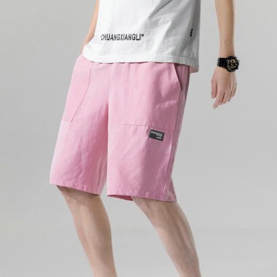 Bermuda Homme Taille Elastiquee Short de Sport Couleur Unie Rose ...