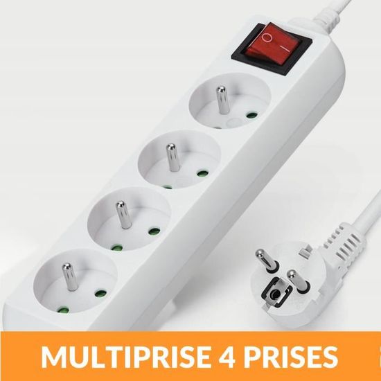Multiprise 4 Prises avec Interrupteur Fiche Plate, Rallonge 4 Blocs ...