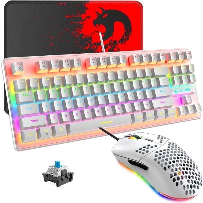 Ensemble Clavier de Jeu Filaire et Souris avec Clavier mécanique 87 ...