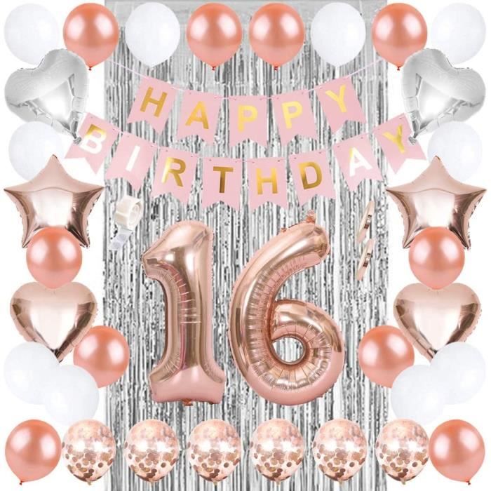 Décoration D'Anniversaire 16 Ans Avec Bannière Happy Birthday Or Rose ...