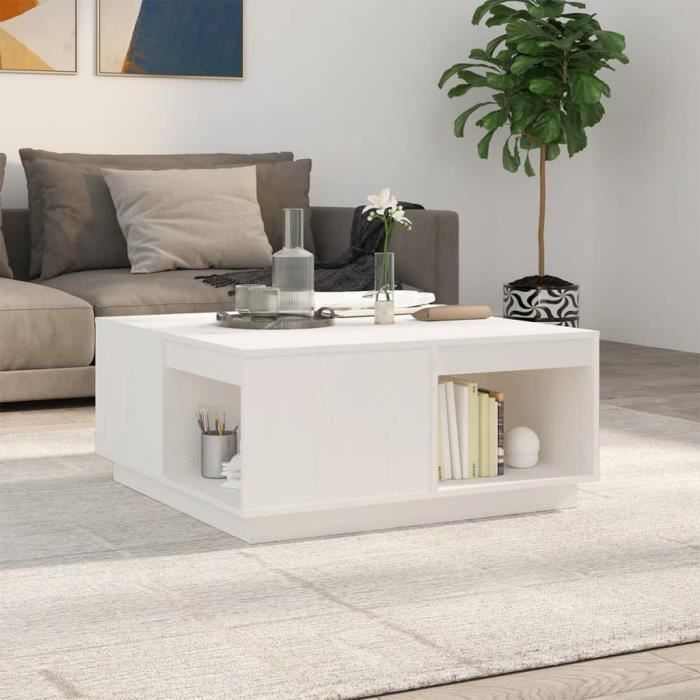 COC-7807120904637Table basse Blanc 80x81x36,5 cm Bois massif de pin ...