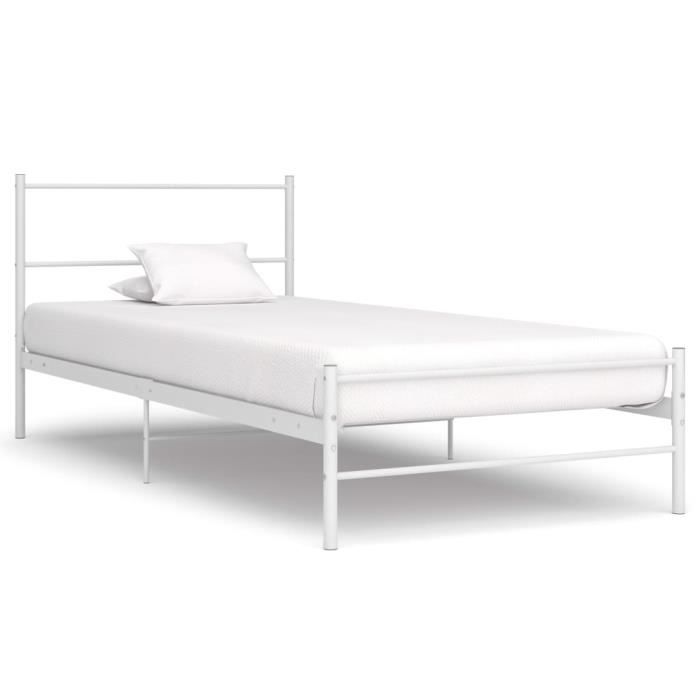 Cadre de lit simple 1 place Blanc Métal 90 x 200 cm - Cdiscount Maison