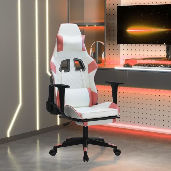 KEENSO Chaise de jeu avec repose-pied Blanc et rose Similicuir ...
