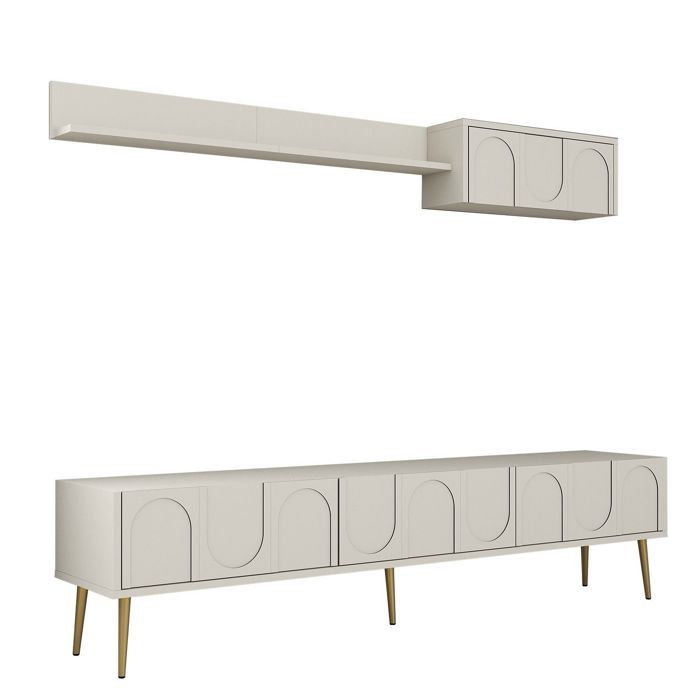 Ensemble meuble TV et étagère murale Lyana L180cm Crème et Or ...