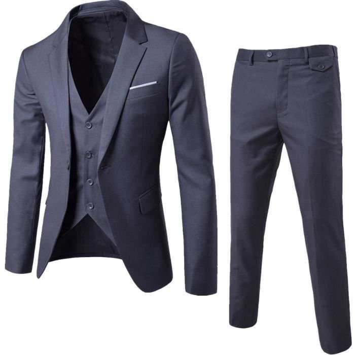 Costume Homme Slim 3 Pièces - Gris Foncé - Élégant Business Mariage ...
